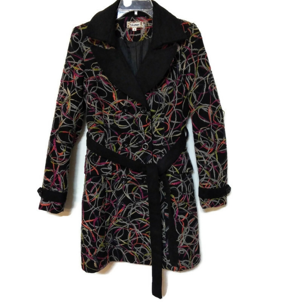 Lulumari Tweed Twine Pattern Trenchcoat Sz S - Gem